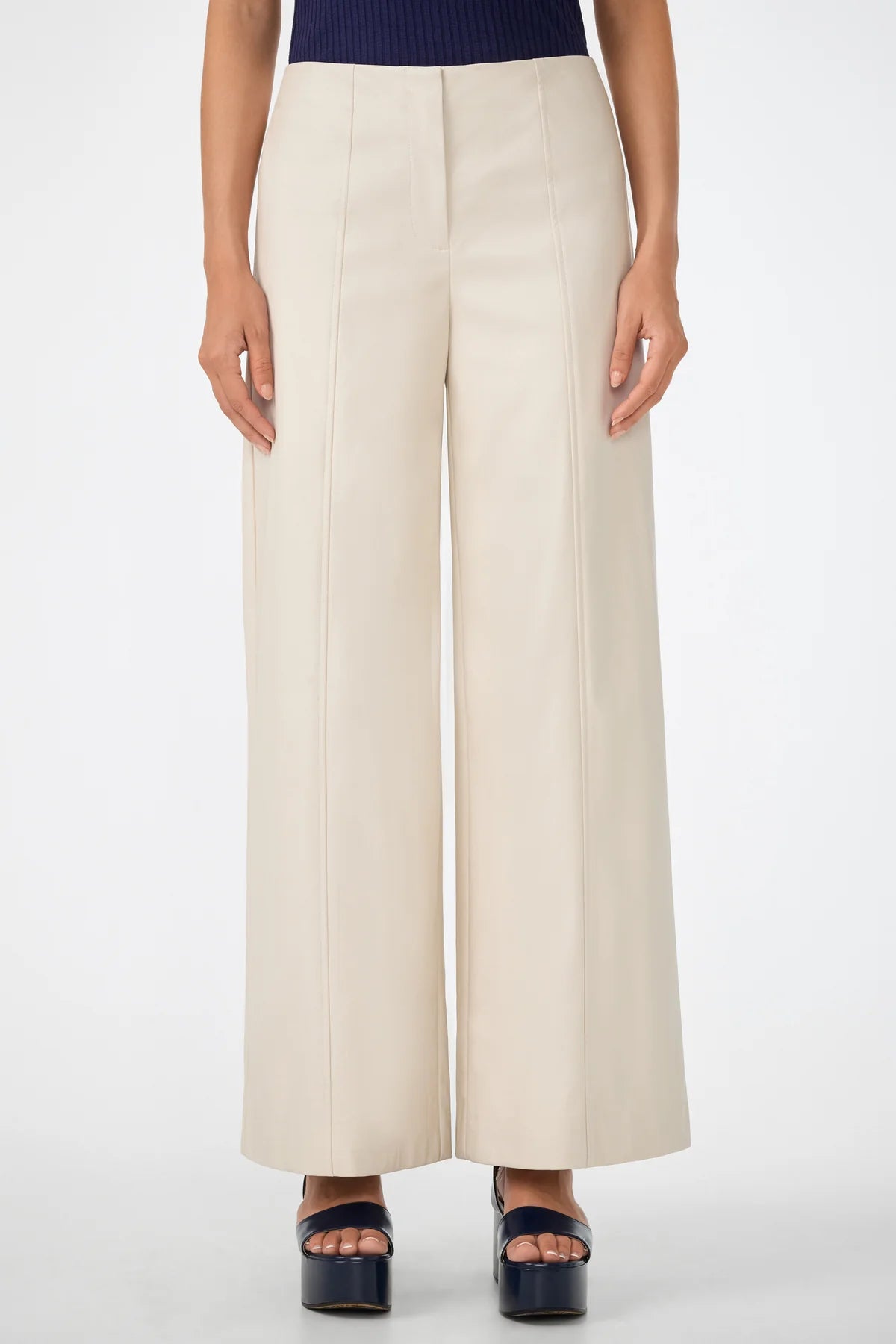 PARQUE LEATHERETTE PANT | ECRU– Slate
